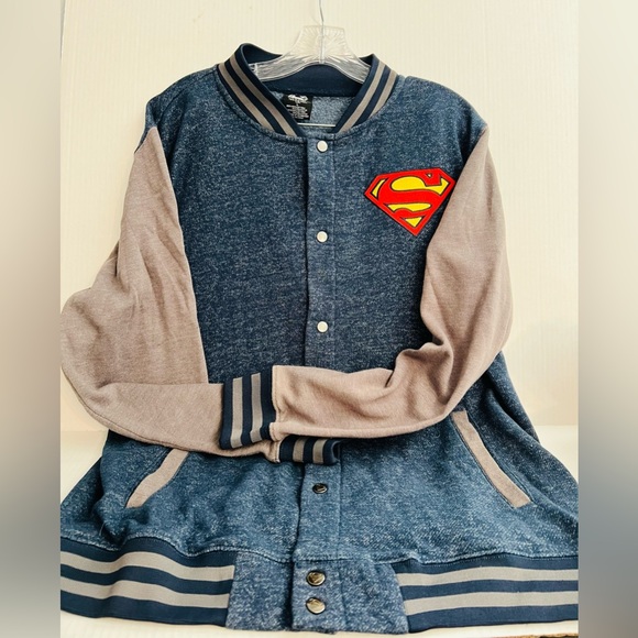 DC Comics | Jackets & Coats | Superman Logo Snap Button Varsity Jacket ...